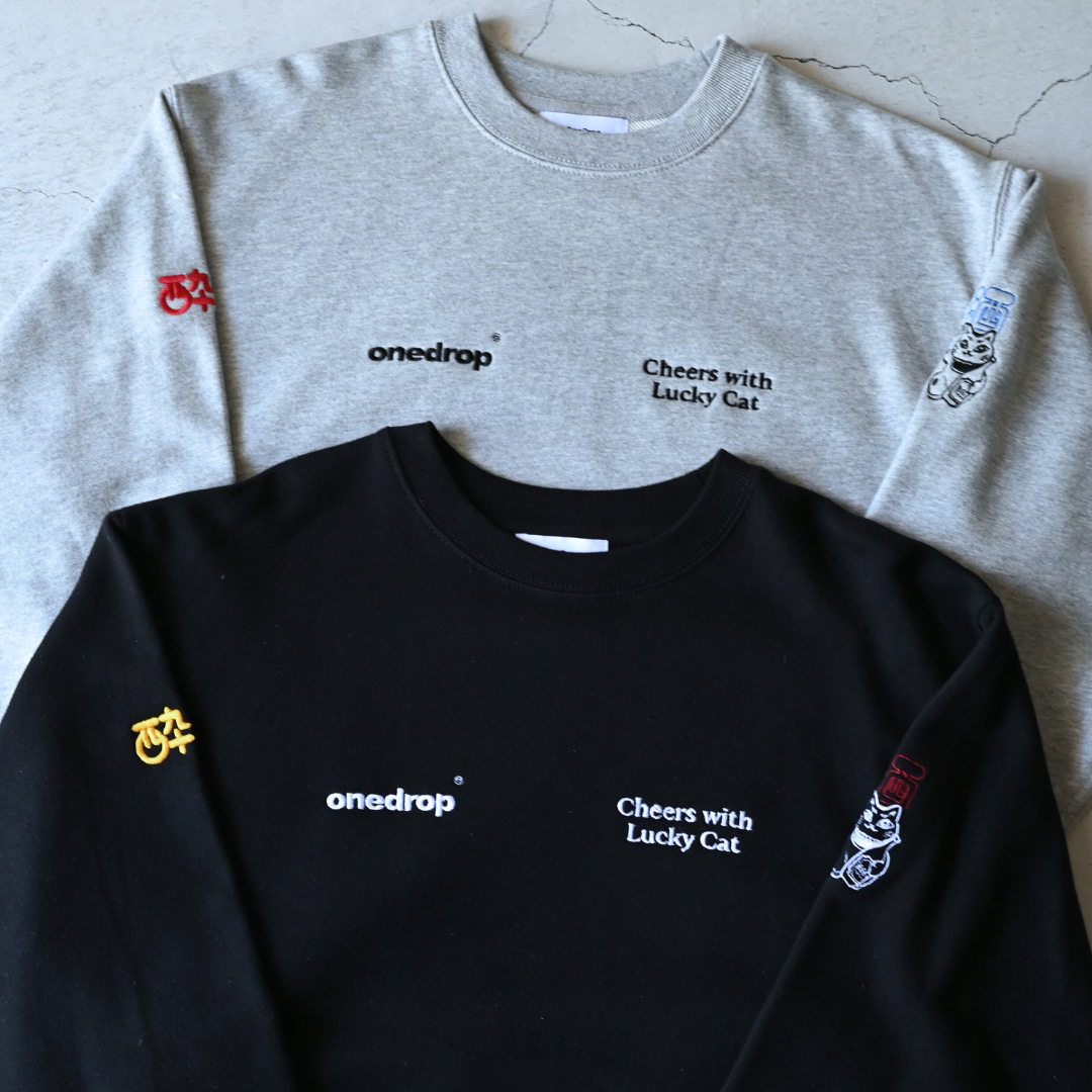 ともわか The Cat that Brings Luck and Sake 刺繍Sweat – One Drop（ワンドロップ）